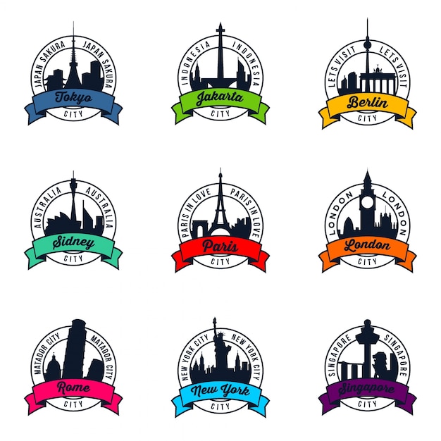 Vibrant City Silhouettes with Iconic Landmarks and Ribbons | Jiffy Designs