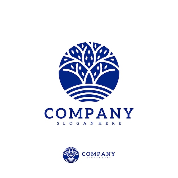 Elegant Blue Tree Logo with Company Text Branding | Jiffy Designs