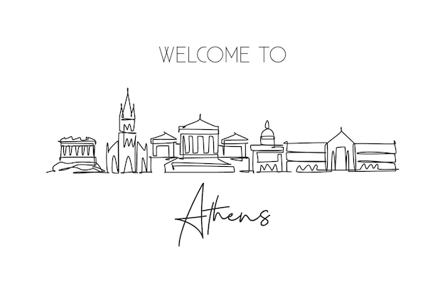 Iconic Landmarks of Athens Skyline in Elegant Outline | Jiffy Designs
