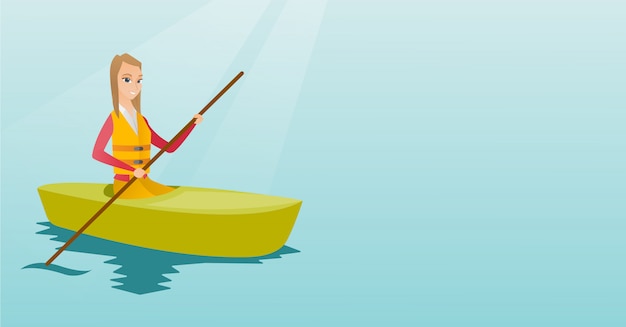 Adventurous Woman Paddles Bright Yellow Kayak on Serene Waters | Jiffy ...