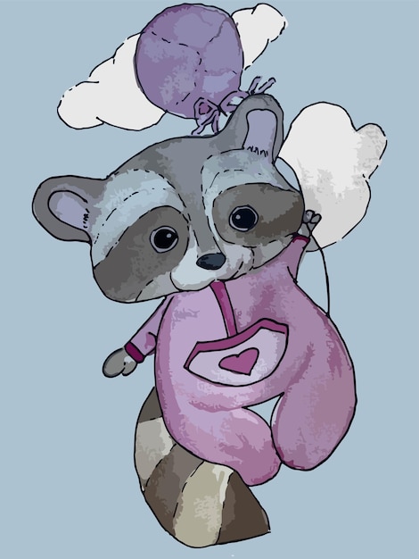 Whimsical Raccoon Duo Floating Among Fluffy Clouds | Jiffy Designs