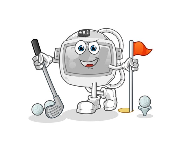 Friendly Golf-Playing Robot Mascot with Clubs and Ball | Jiffy Designs