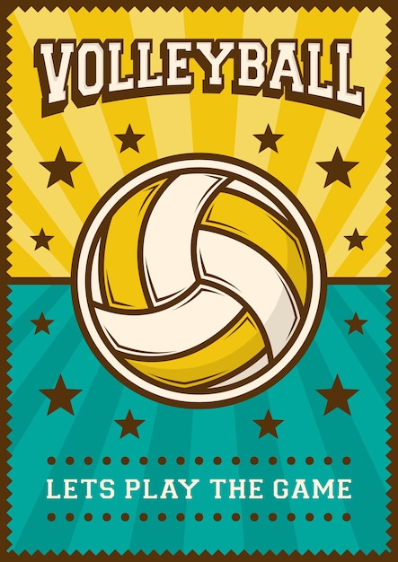 Vintage Volleyball Poster with Retro Volleyball Ball and Stars | Jiffy ...