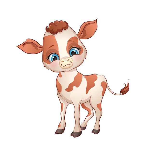 Adorable Cartoon Calf with Curious Expression and Spotted Coat | Jiffy ...