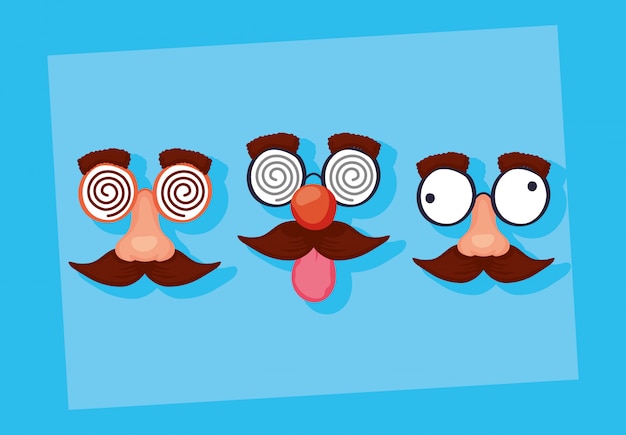 Whimsical Mustache Faces on Vibrant Blue Background | Jiffy Designs